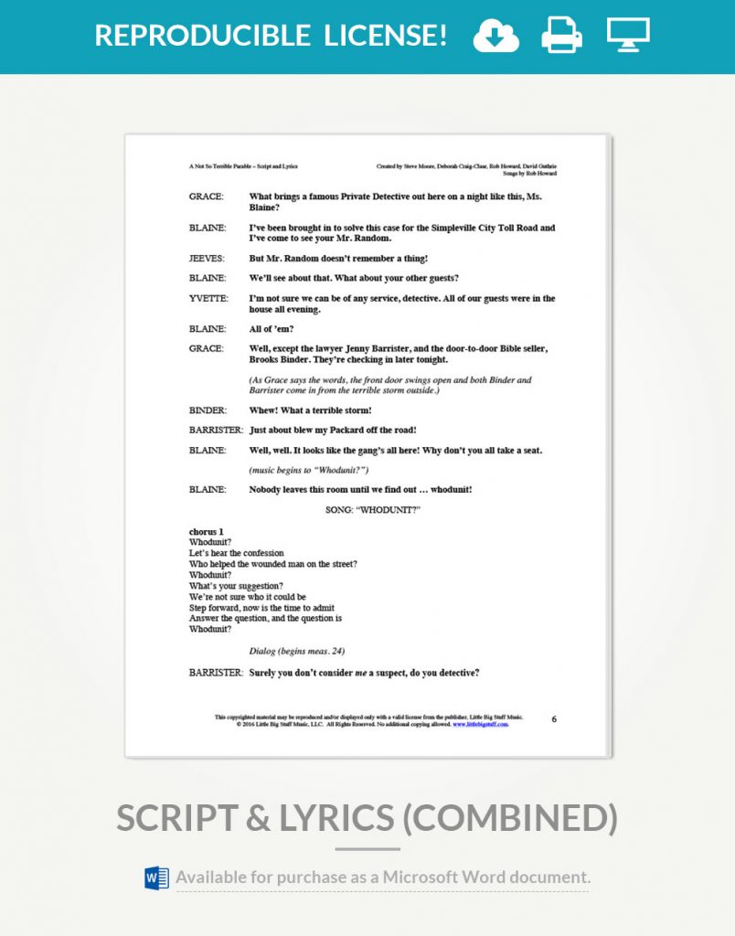 A Not So Terrible Parable Reproducible Script & Lyrics – Little Big Stuff