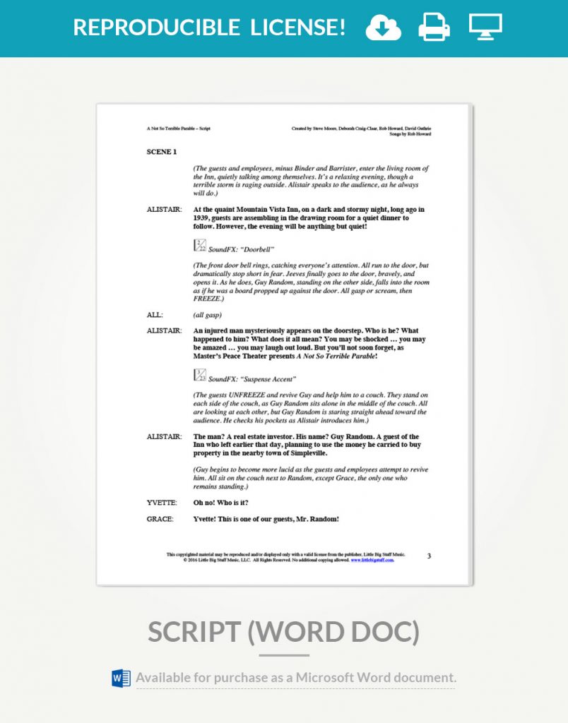 A Not So Terrible Parable Reproducible Script & Lyrics – Little Big Stuff